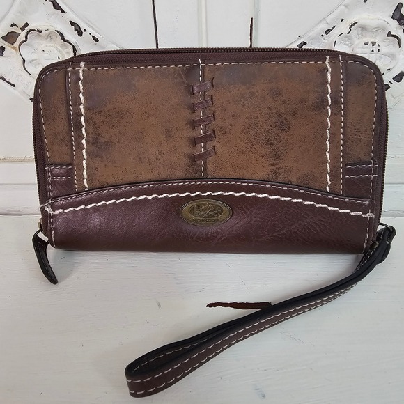 b.o.c. | Bags | Boc Born Wristlet Wallet Brown Faux Leather Zip Around ...